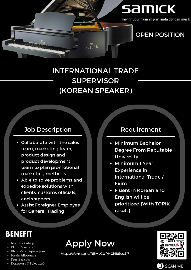 Lowongan International Trade/General Trade Korean Speaker & Finance ...